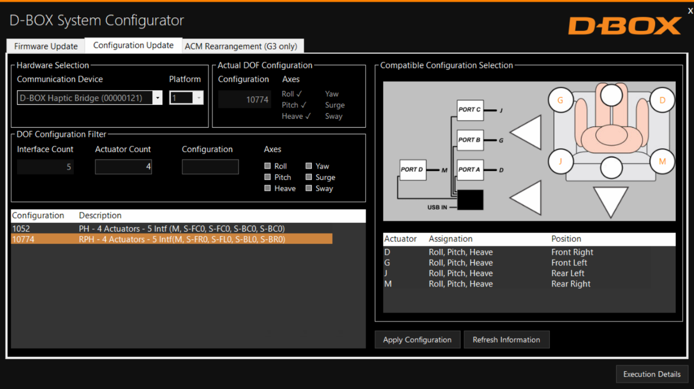 How to change the configuration of a D-BOX haptic system (G5)?
