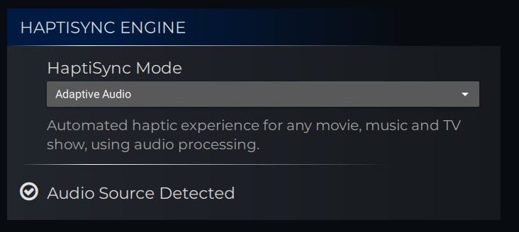 Adaptive Audio Mode (HaptiSync Hub, D-BOX VIBE or HEMC)