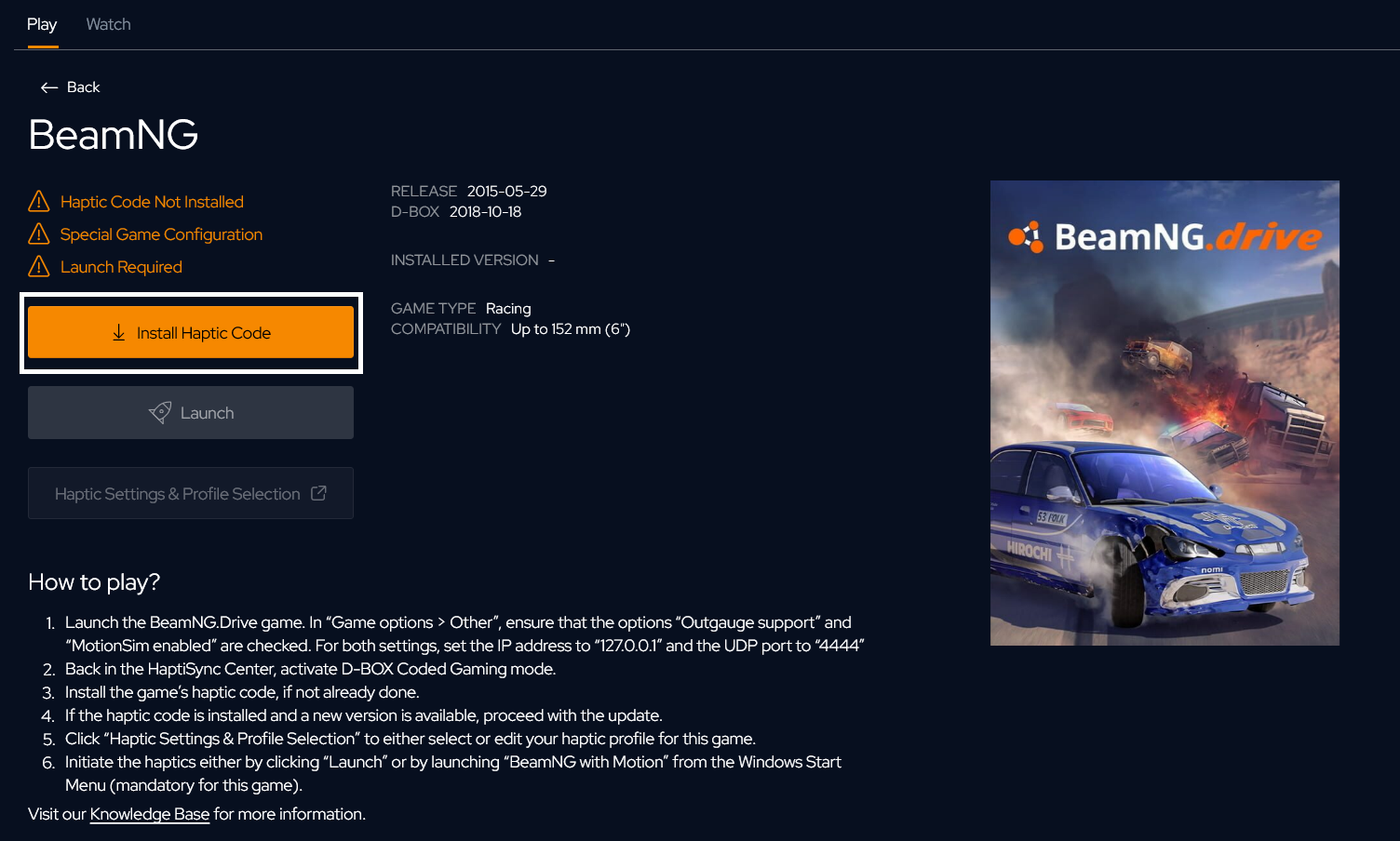 How to activate D-BOX haptics in BeamNG