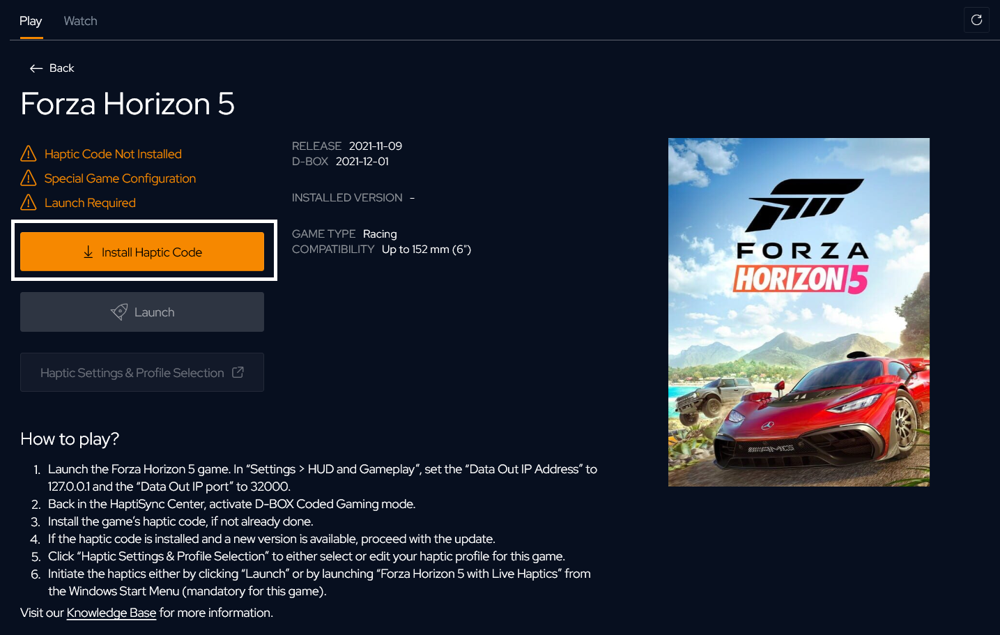 How to activate D-BOX haptics in Forza Horizon 5
