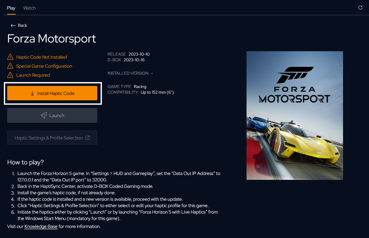 How to activate D-BOX haptics in Forza Motosport