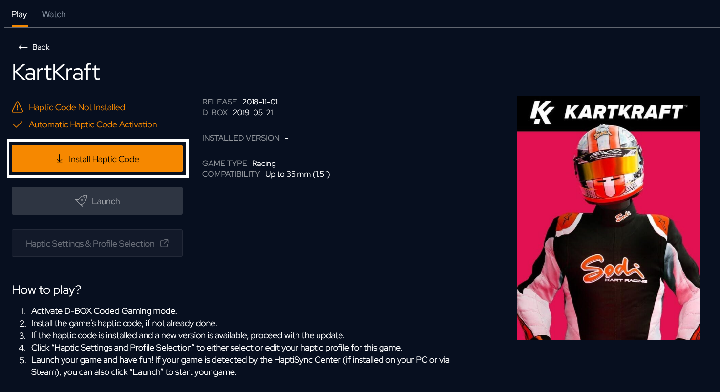 How to activate D-BOX haptics in KartKraft